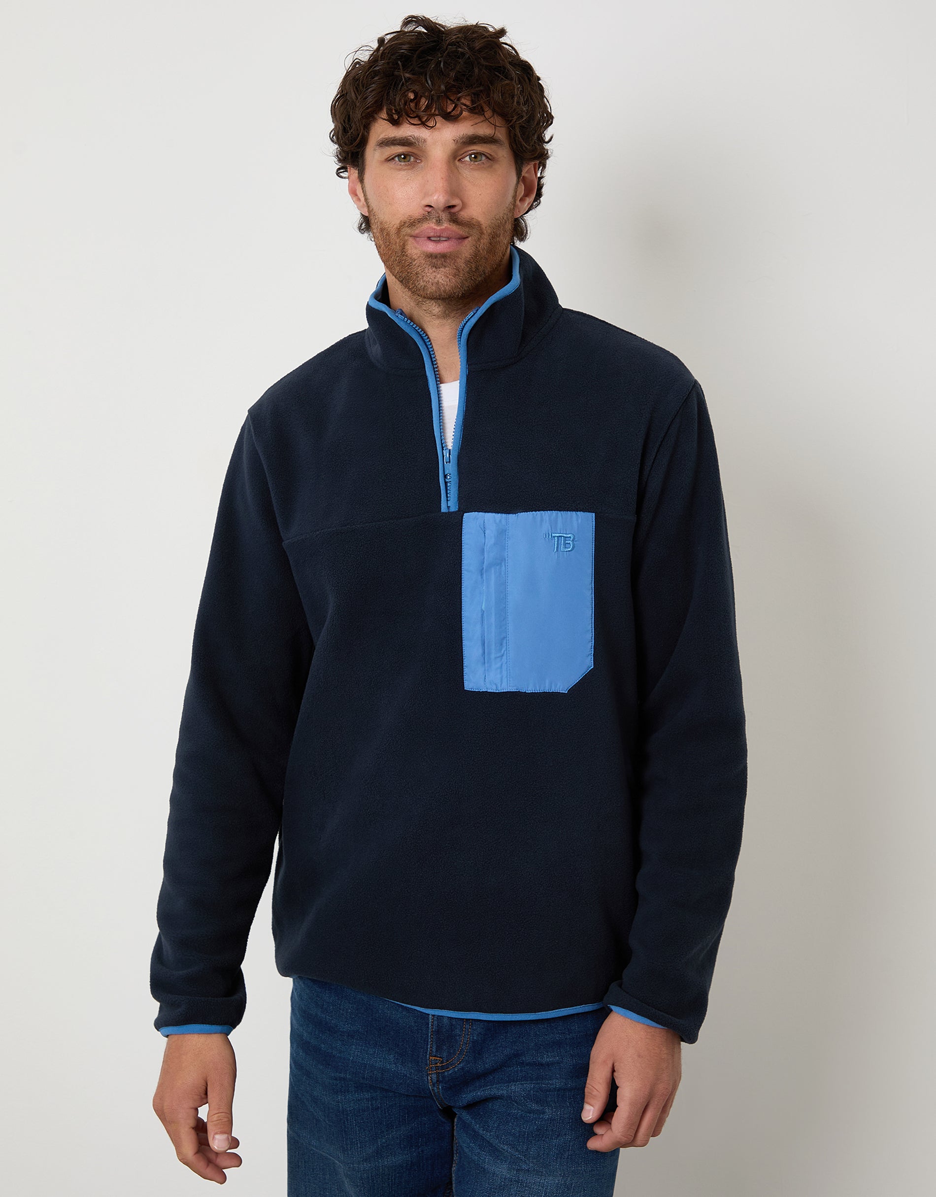 Threadbare Men's Navy Microfleece Quarter Zip Sweatshirt