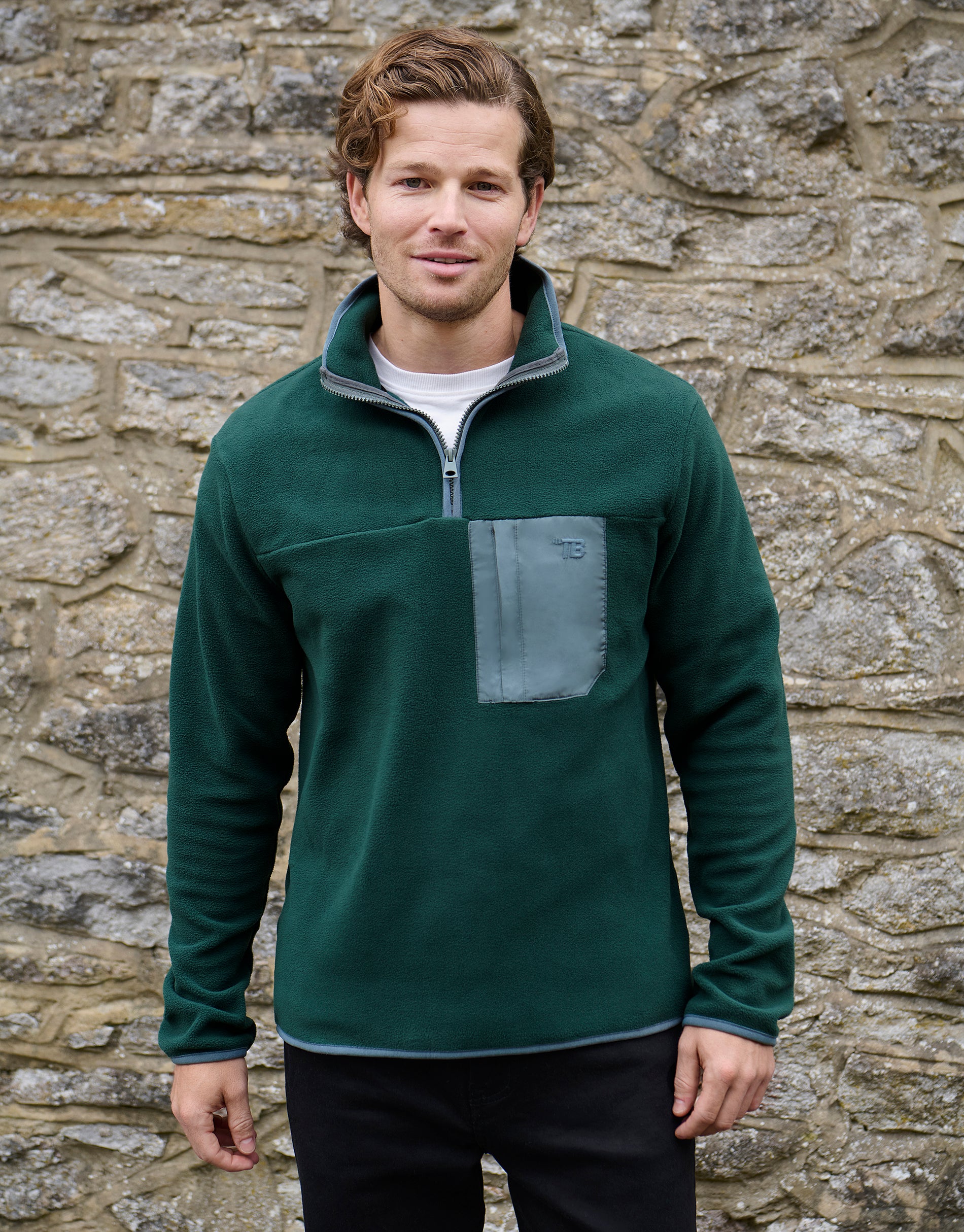 Threadbare Men's Forest Green Microfleece Quarter Zip Sweatshirt