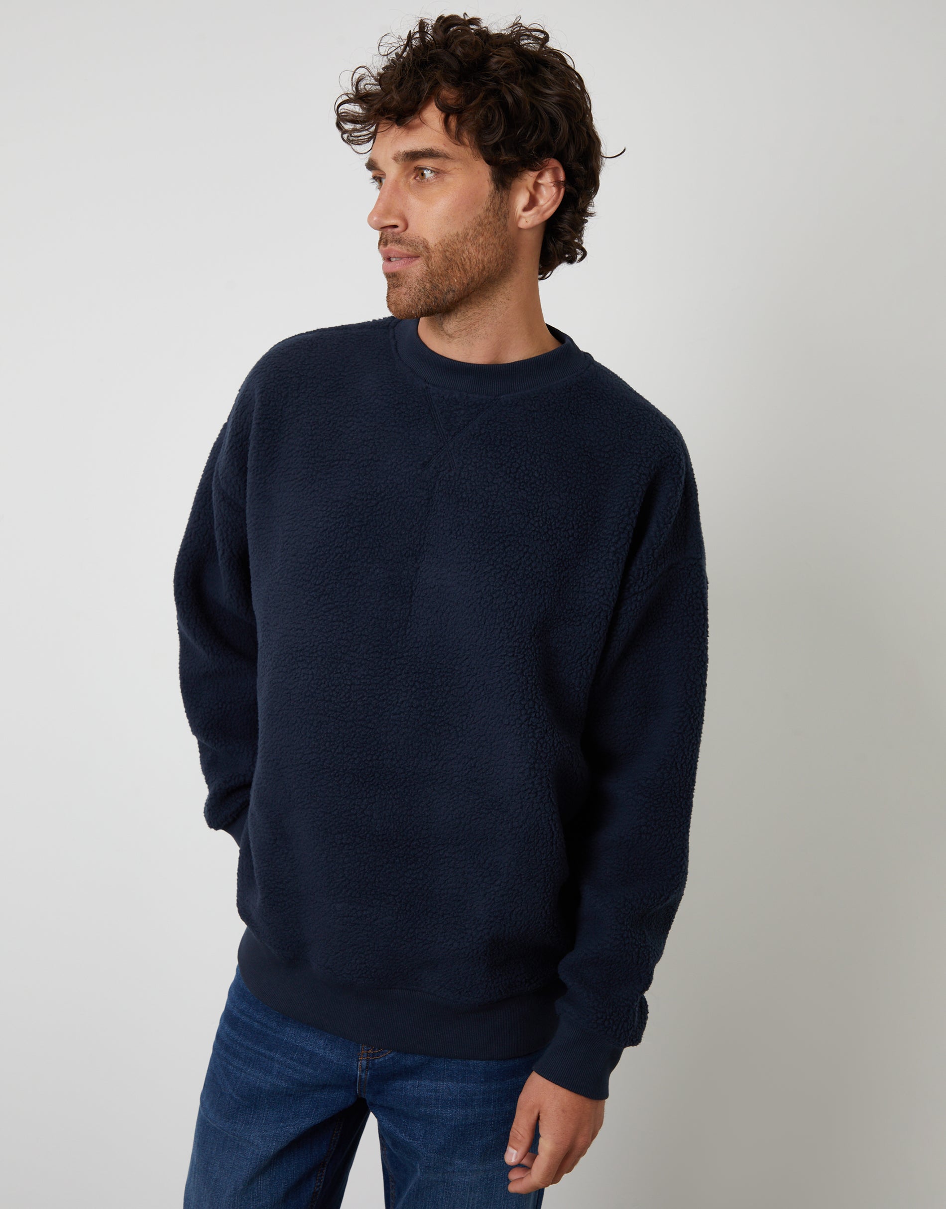 Threadbare Men's Navy Relaxed Fit Crew Neck Borg Sweatshirt