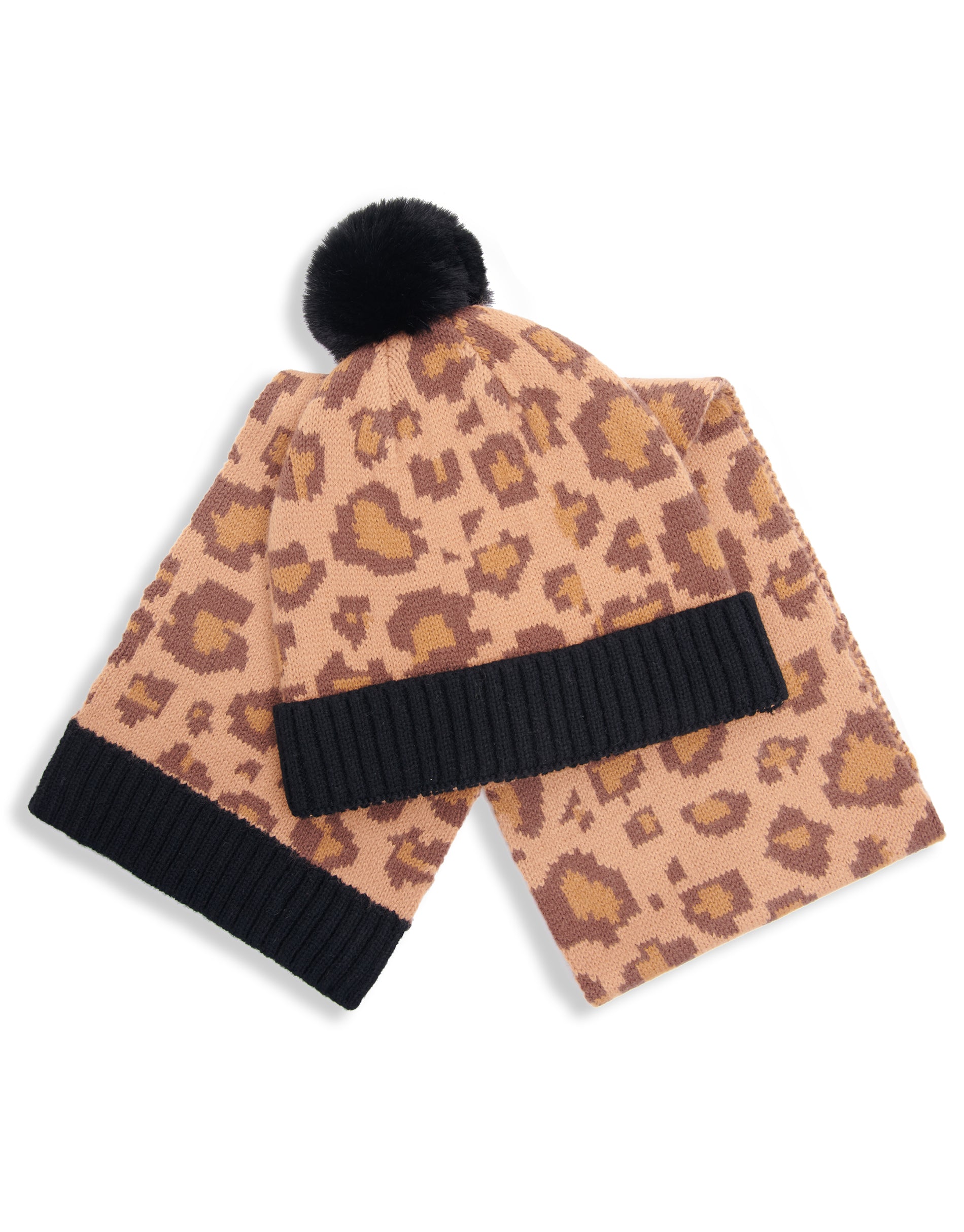 Threadbare Threadgirls Girls' Brown Leopard Bobble Hat & Scarf (2-Piece ...