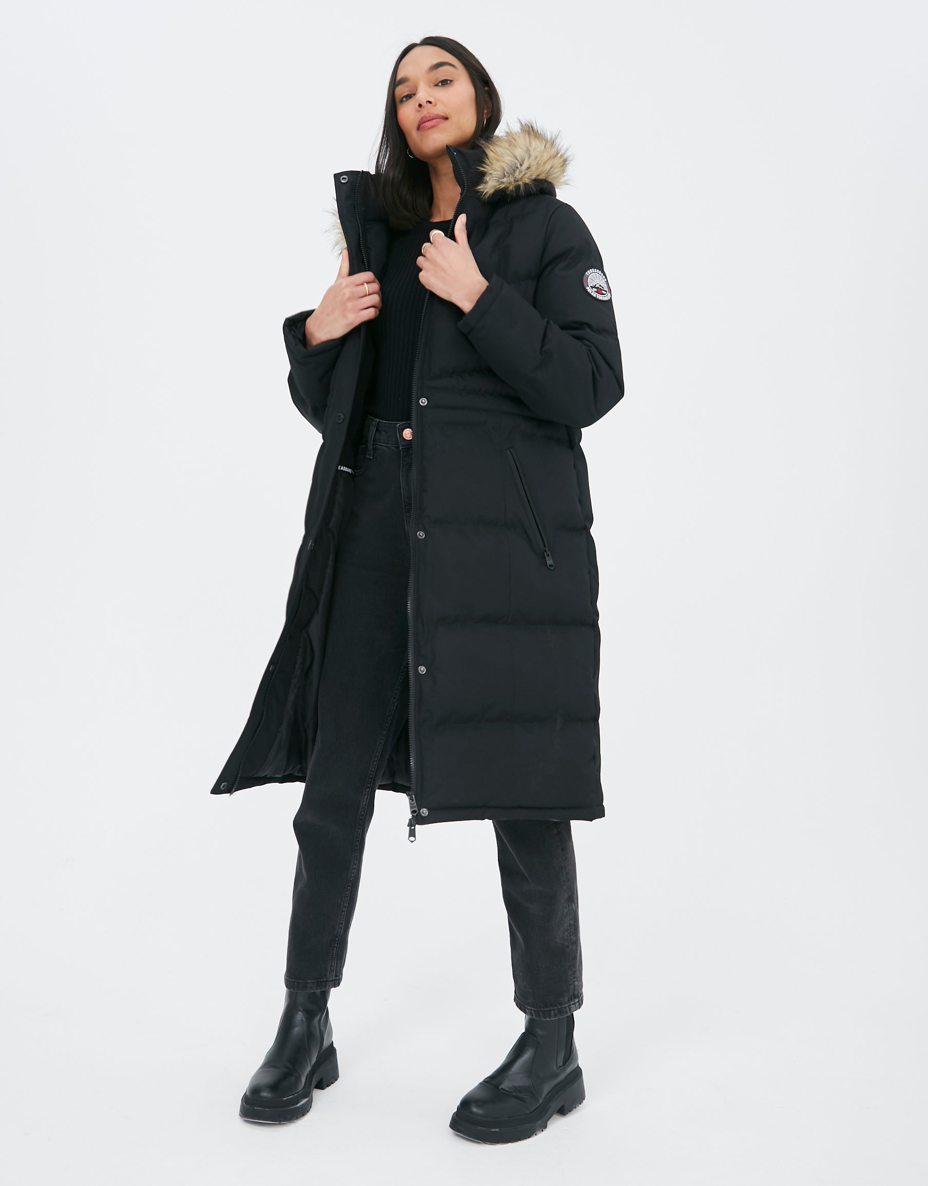 Threadbare Women's Black Hooded Longline Padded Ladies' Parka Jacket