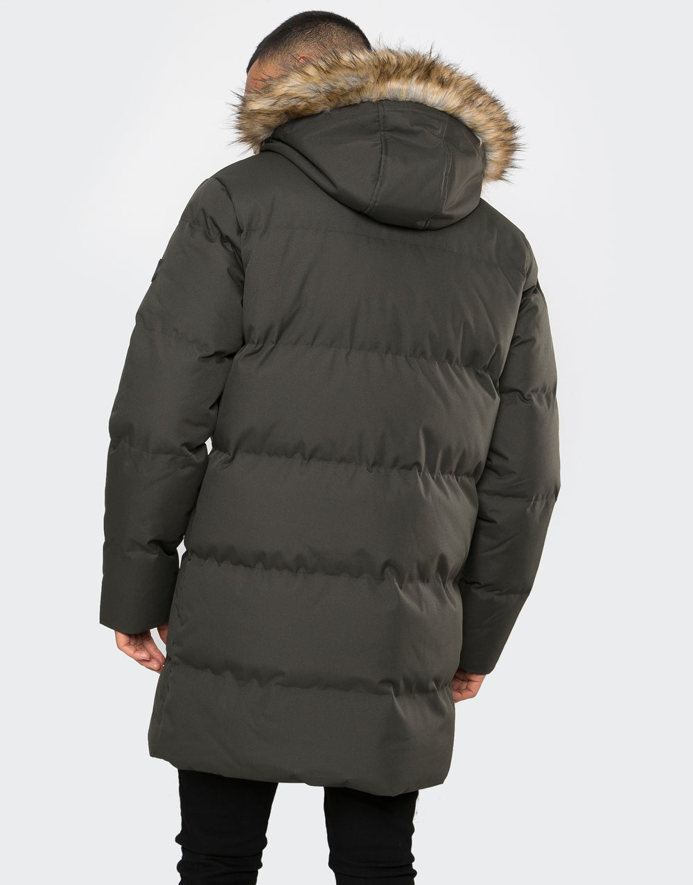 Threadbare Men's Khaki Green Longline Padded Hooded Parka Coat