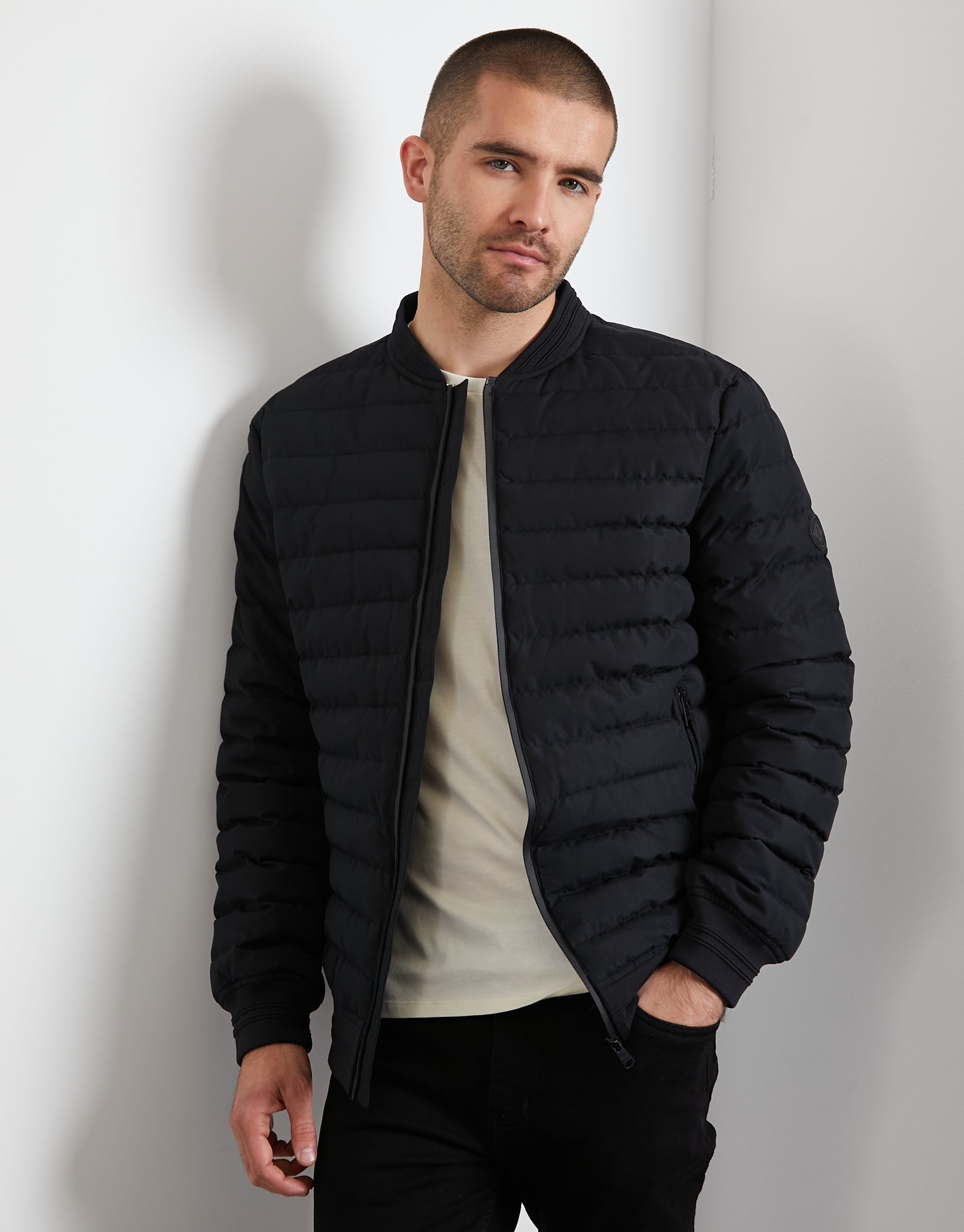 Threadbare Men's Black Lightweight Padded Bomber Jacket