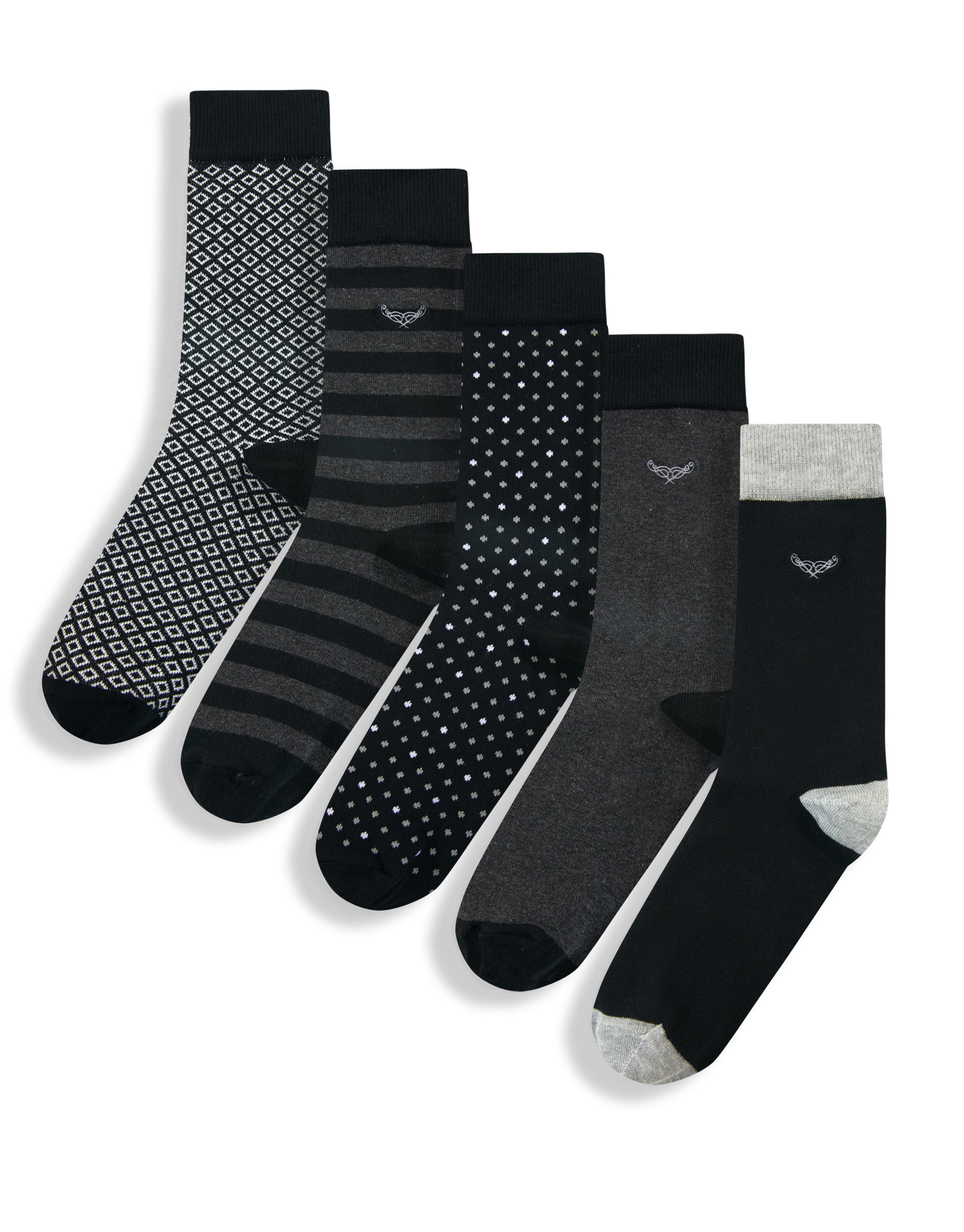 Threadbare Men's Black Patterned Socks (5 Pack)