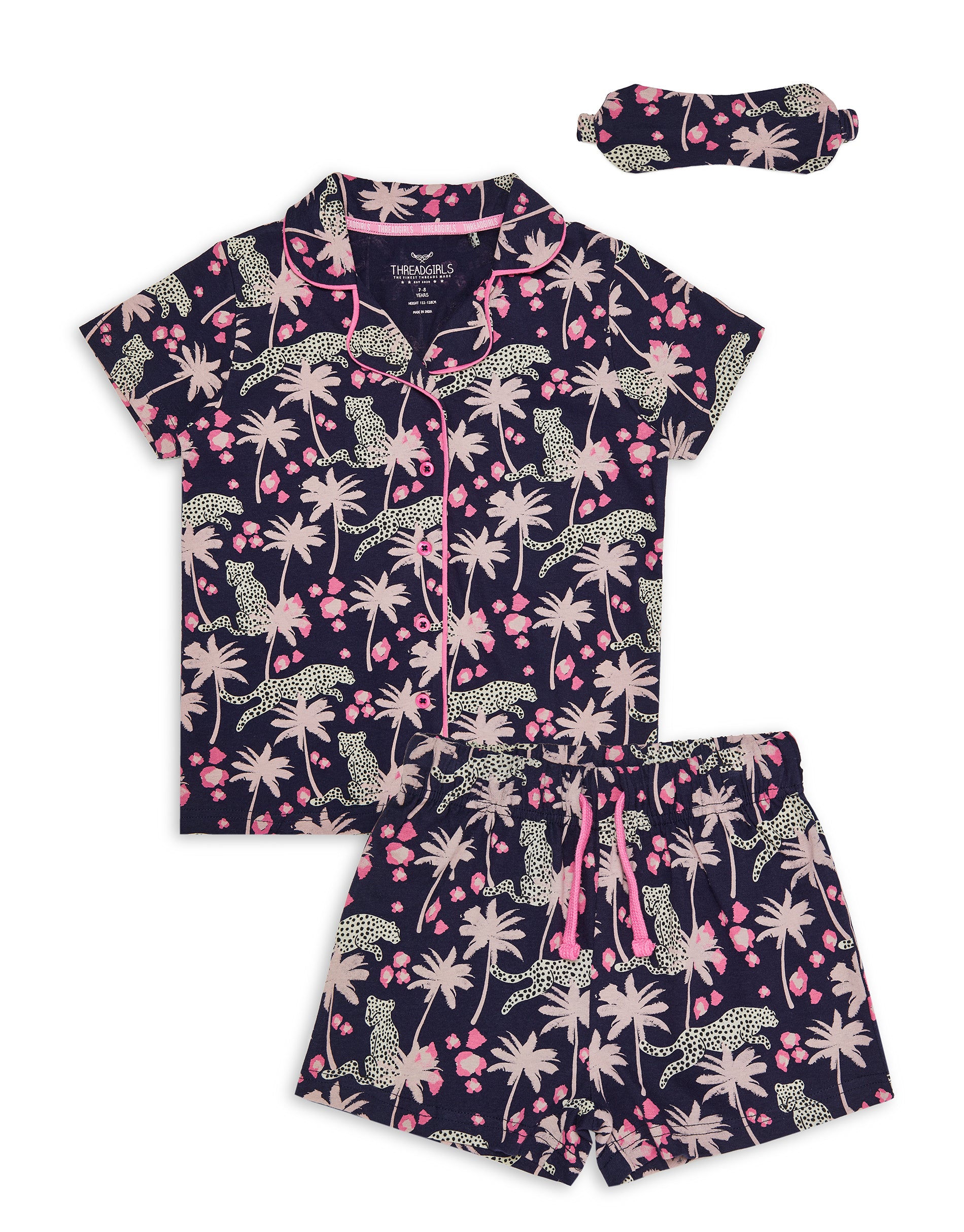 Threadbare Girls' Navy Blue Animal Print Short Blouse-Style Pyjamas ...