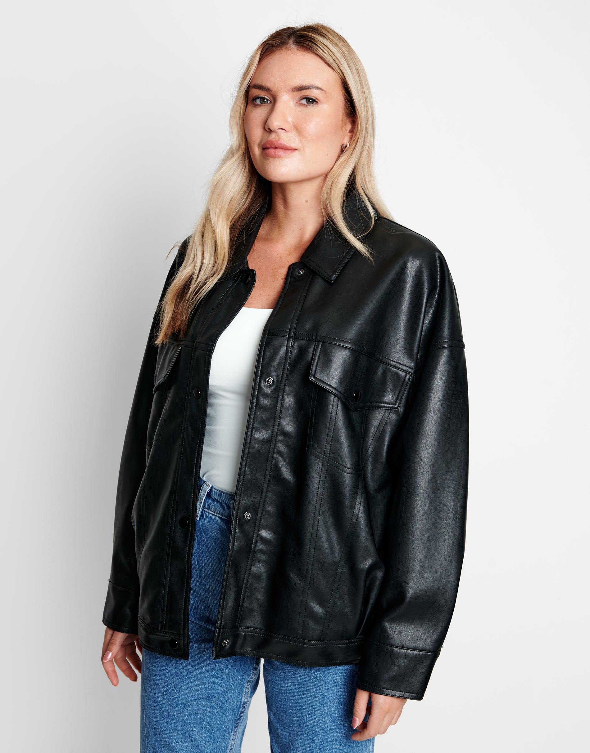 Threadbare Ladies Maya Black PU Shacket