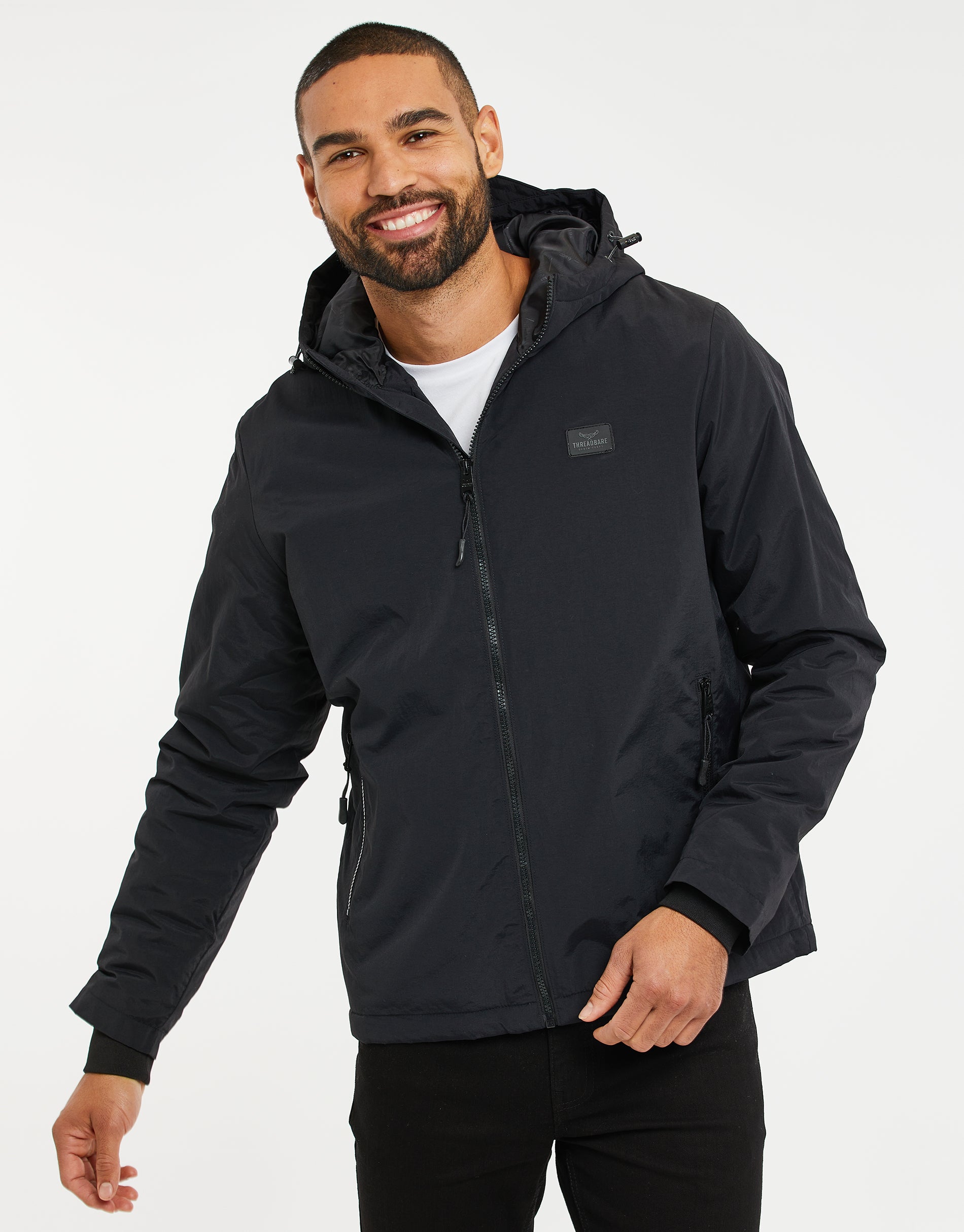 Threadbare Men's Black Zip-Through Hooded Mac Jacket