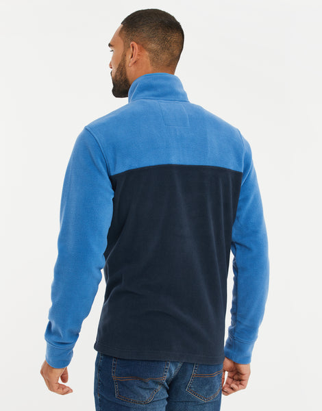 Men's Cobalt & Navy Blue Two Tone Colourblock Quarter Zip Fleece ...
