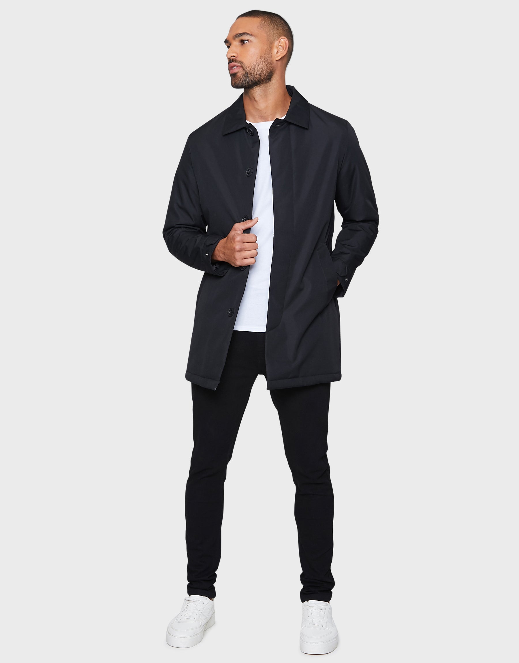Threadbare Men's Black Collared Mac Coat