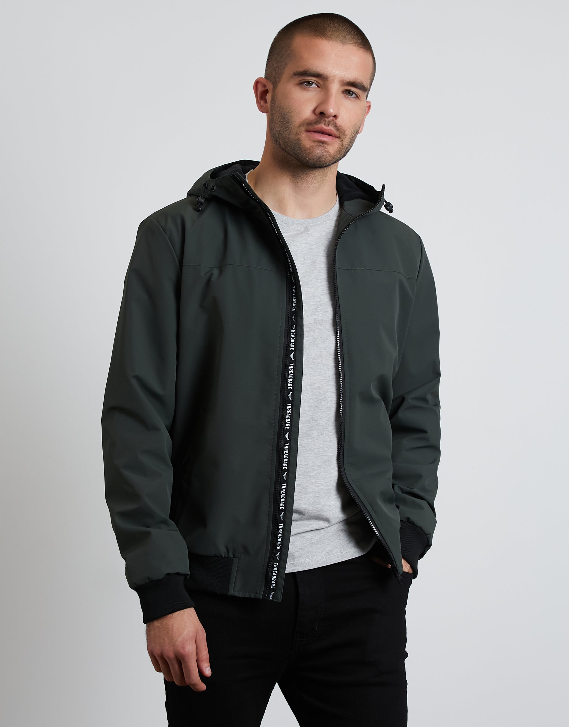 Threadbare Men's Khaki Green Lightweight Hooded Zip-Through Jacket