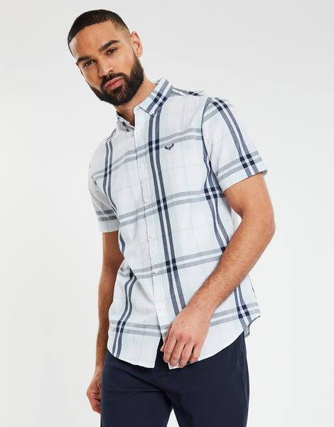 Men's Light Blue Check Cotton Regular Fit Short Sleeve Shirt – Threadbare