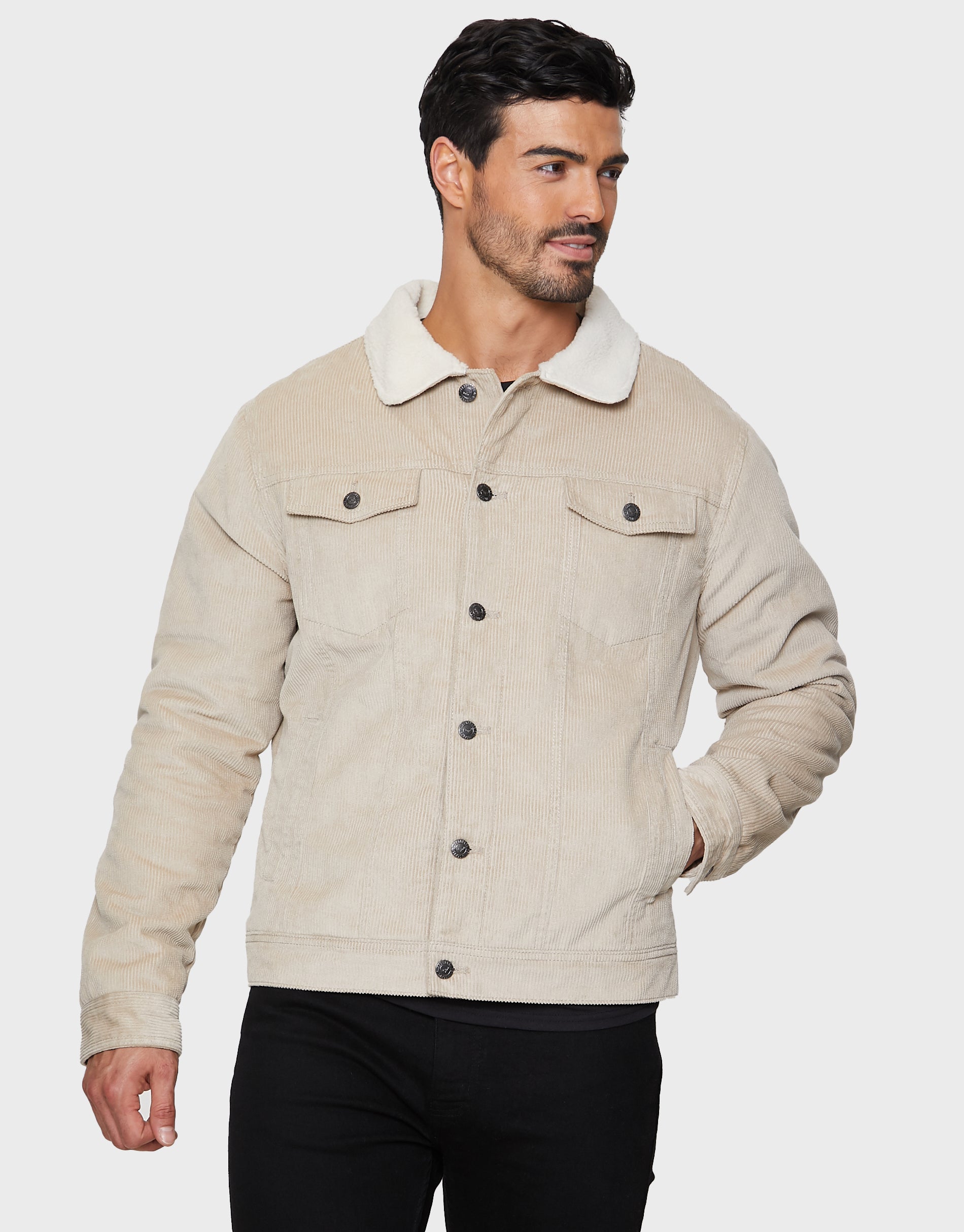 Threadbare Mens Philip Stone Plain Cord Lightweight Jacket