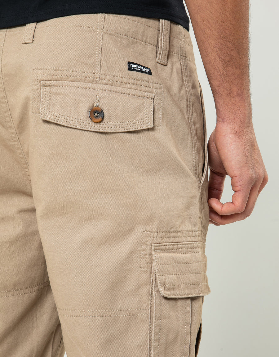 Threadbare Men's Stone Cotton Cargo Shorts