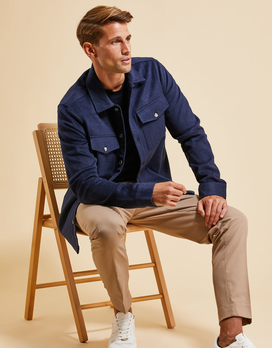 Threadbare Luxe Men's Navy Blue Button Up Brushed Tailored Shacket