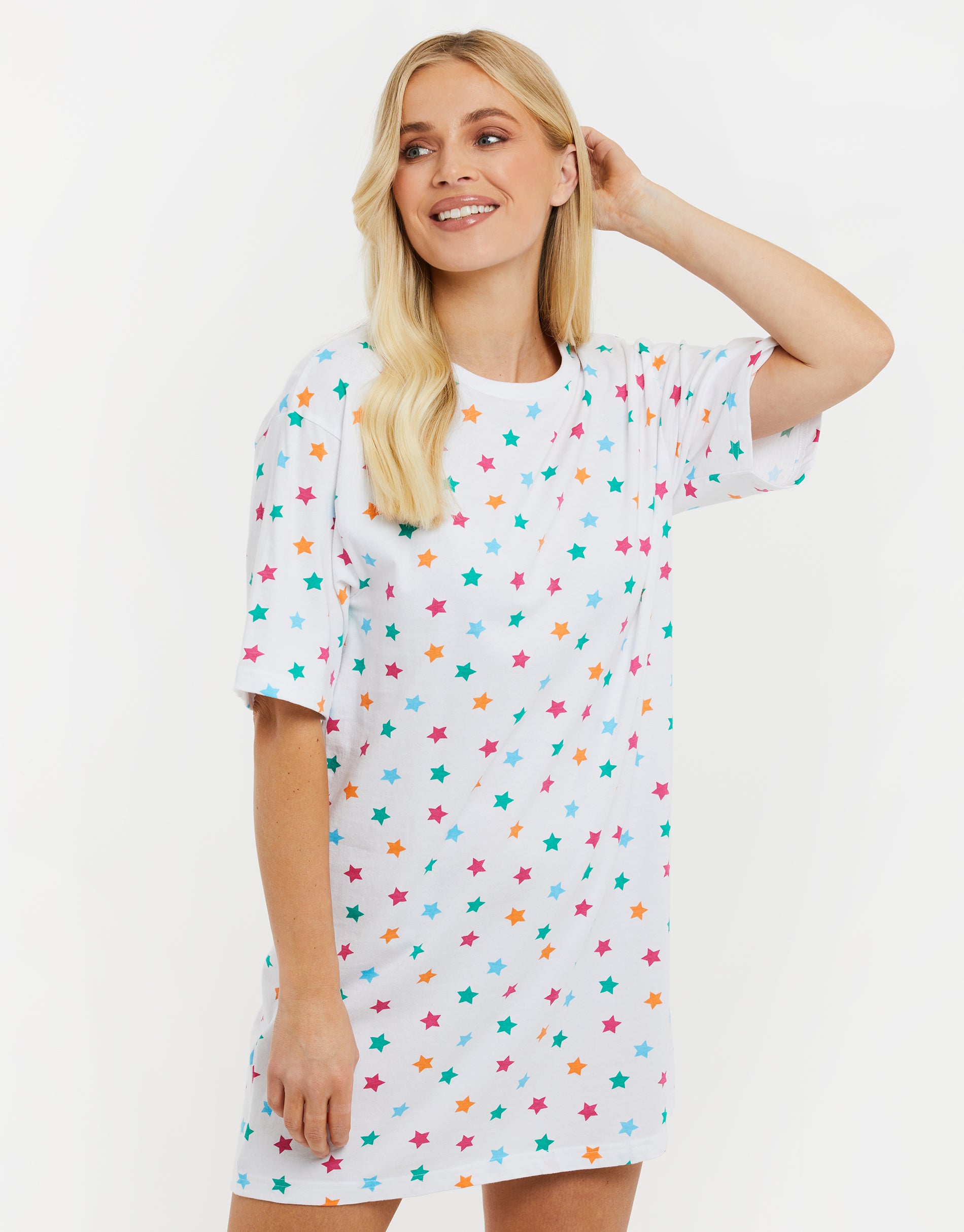 Threadbare Women's White Star Print Night Dress Pyjamas Ladies' Nightie