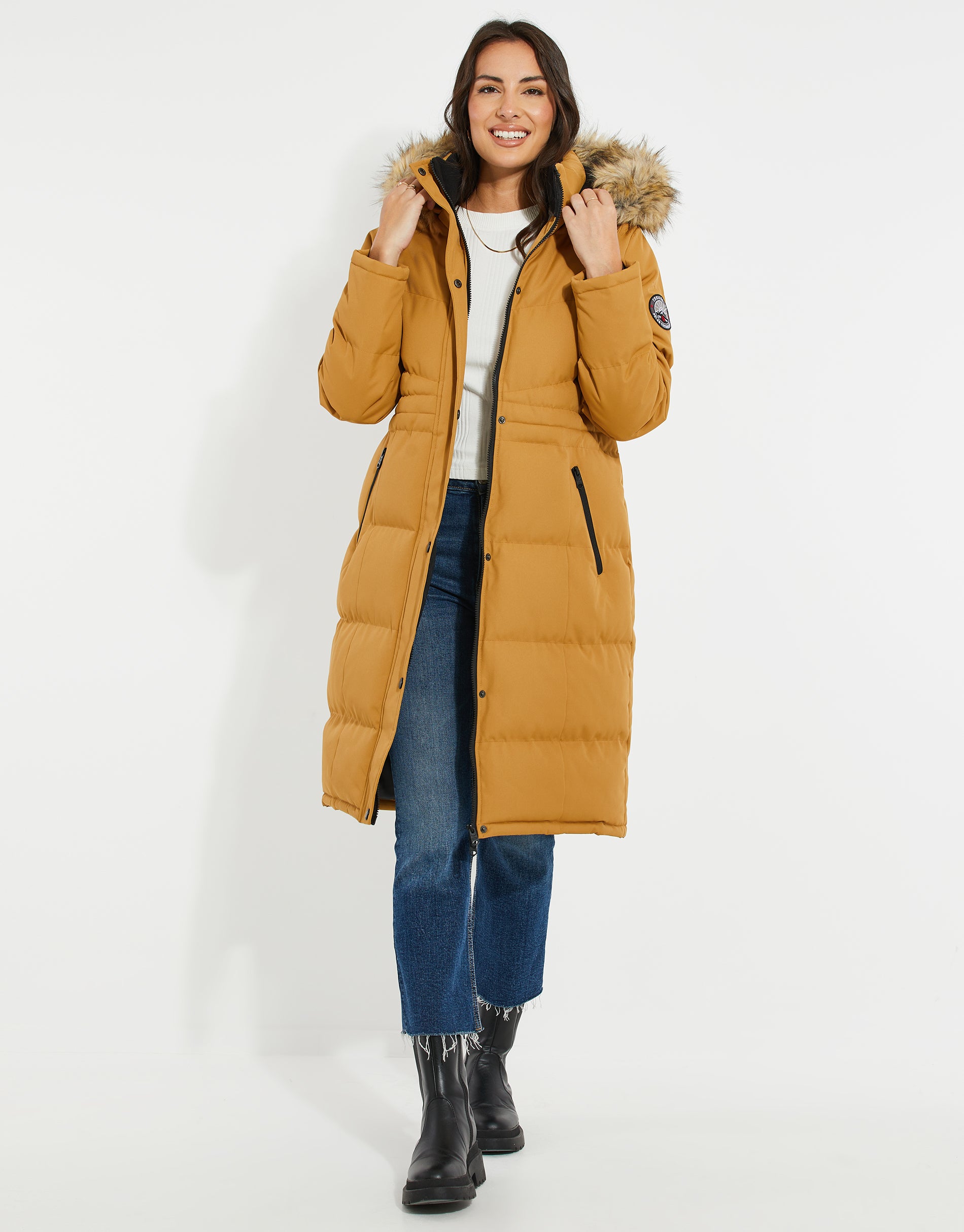 Threadbare Women's Mustard Yellow Hooded Longline Padded Ladies' Parka ...